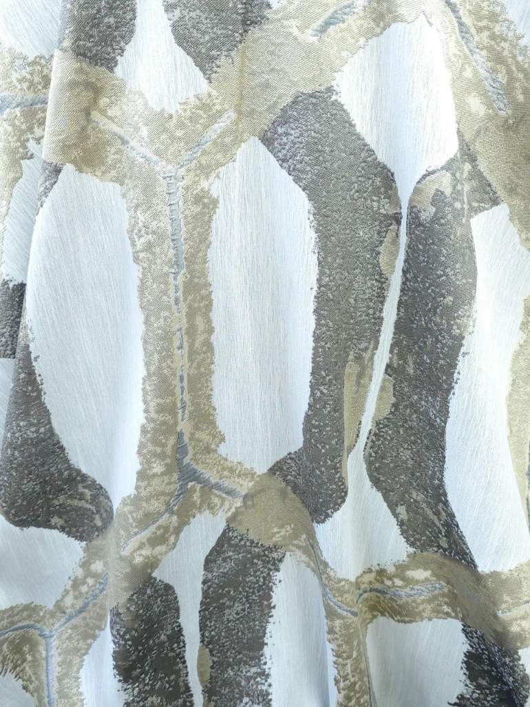 Material draperie jacquard ivoire model abstract maro auriu