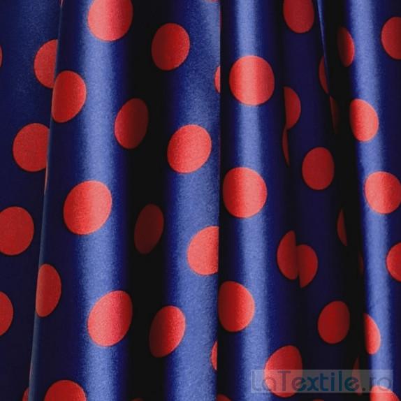 Satin elastic bleumarin cu buline rosii si albe