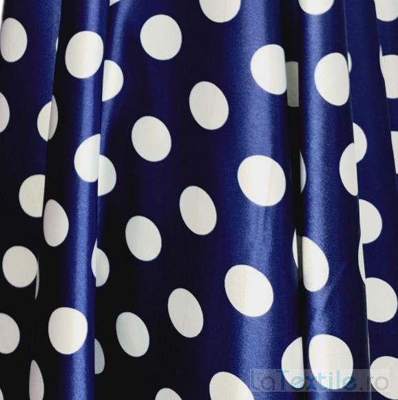 Satin elastic bleumarin cu buline rosii si albe